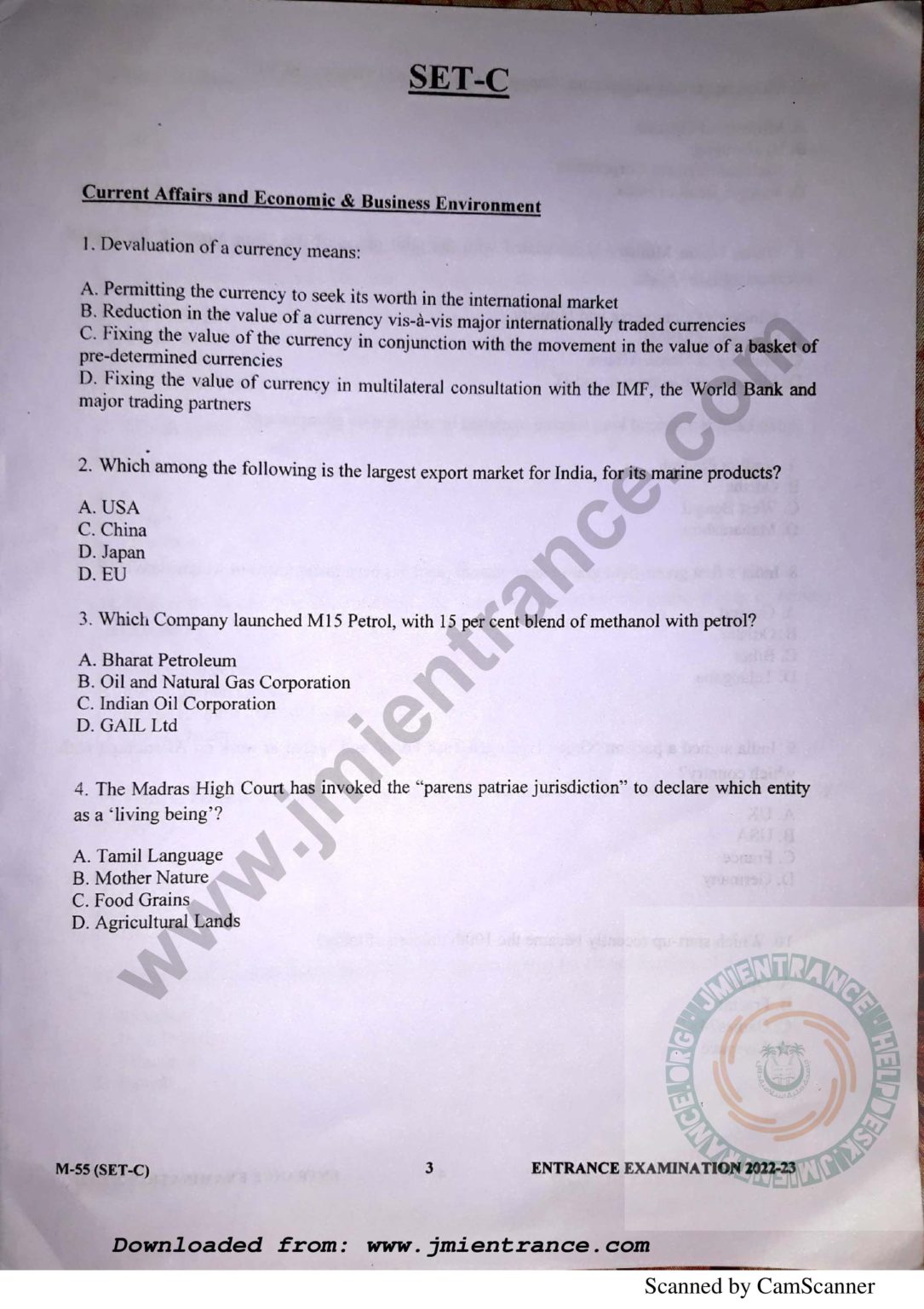 Jamia MBA Last 10 Years Entrance Question Paper [PYQ PDF]
