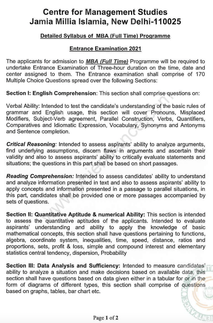 Jamia MBA Last 10 Years Entrance Question Paper [PYQ PDF]