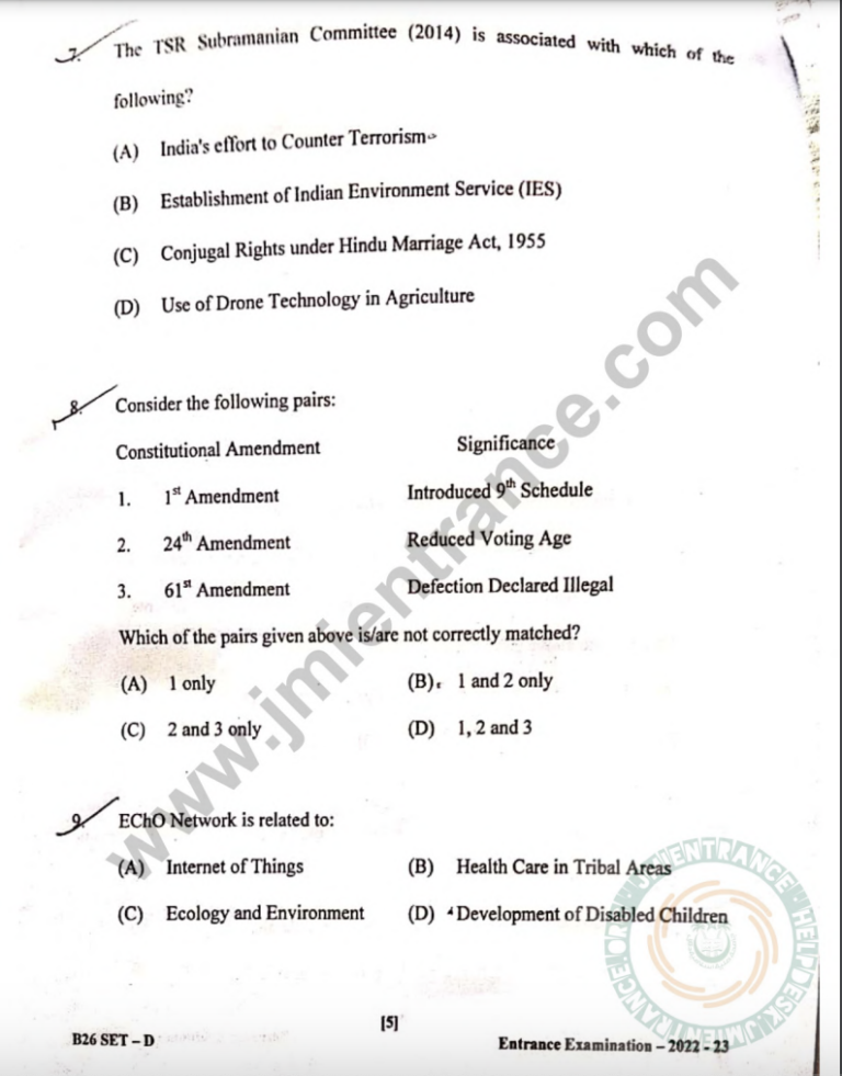 Jamia BA LLB Last 10 Years Entrance Question Test Paper [PDF]