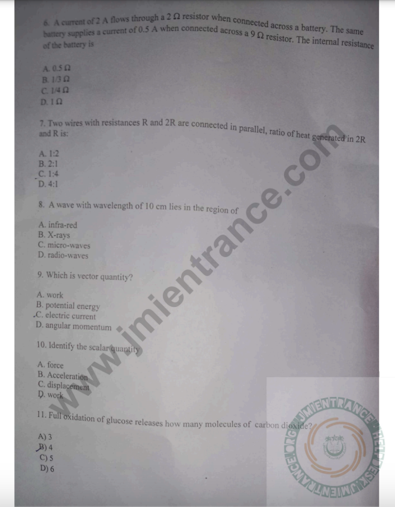 Jamia BPT (Physiotherapy)10 Years Entrance Question Test Paper
