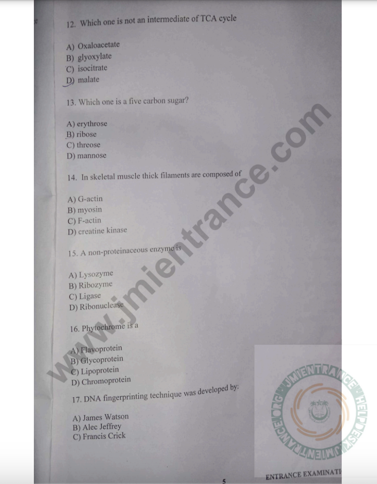 Jamia BPT (Physiotherapy)10 Years Entrance Question Test Paper