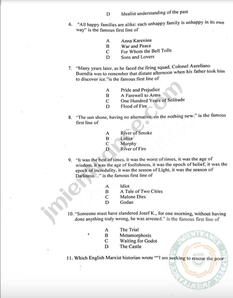 Jamia MA History Entrance Question Paper| Last 10 Years PYQ