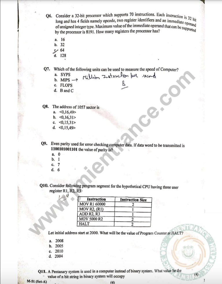 Jamia M.Tech Computer Last 10 Years Entrance Question Papers