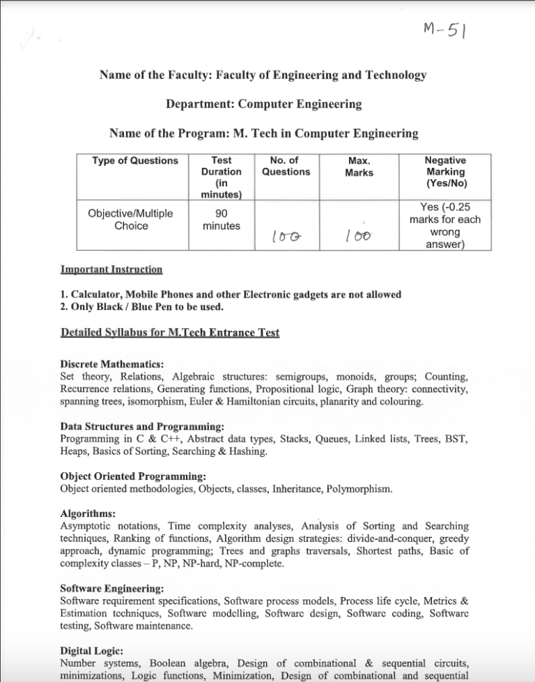 Jamia M.Tech Computer Last 10 Years Entrance Question Papers